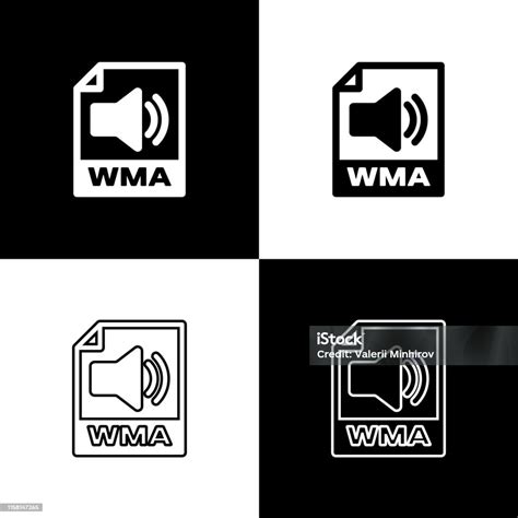 Wma 파일 문서 아이콘을 설정합니다 흑백 배경에 격리 Wma 버튼 아이콘을 다운로드합니다 Wma 파일 기호입니다 Wma 음악