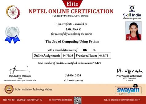 Sanjana K On Linkedin Nptel Python Joyofcomputing Codingjourney