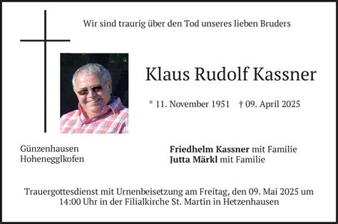 Traueranzeigen Von Klaus Rudolf Kassner Trauermerkurde