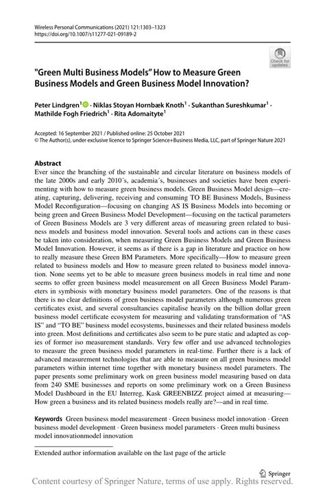 Green Multi Business Models” How To Measure Green Business Models And