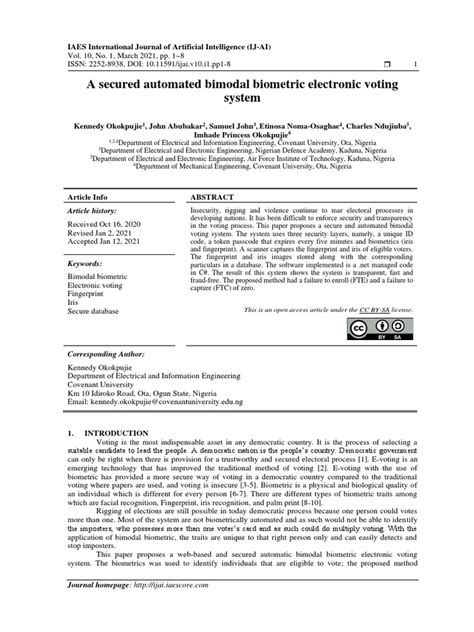 A Secured Automated Bimodal Biometric Electronic Voting System Pdf