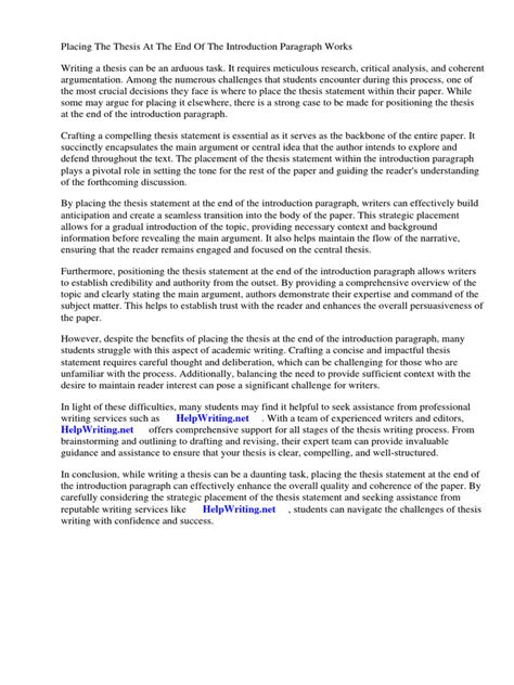 Placing The Thesis At The End Of The Introduction Paragraph Works Pdf