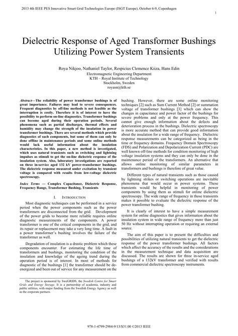 Pdf Dielectric Response Measurement Of Power Transformer Bushing By