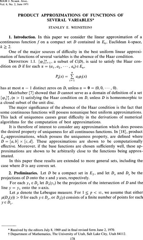 Product Approximations Of Functions Of Several Variables Siam Journal On Numerical Analysis