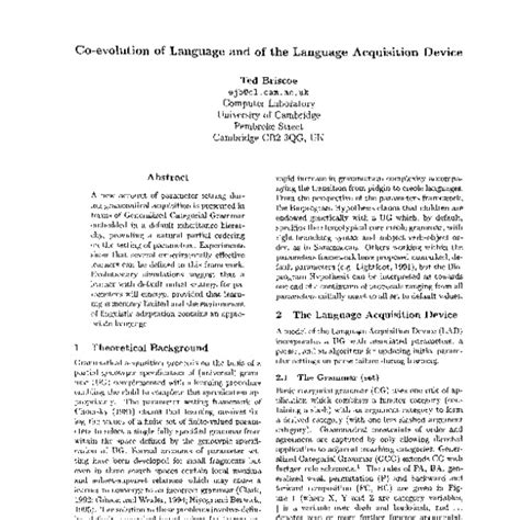 Co Evolution Of Language And Of The Language Acquisition Device Acl