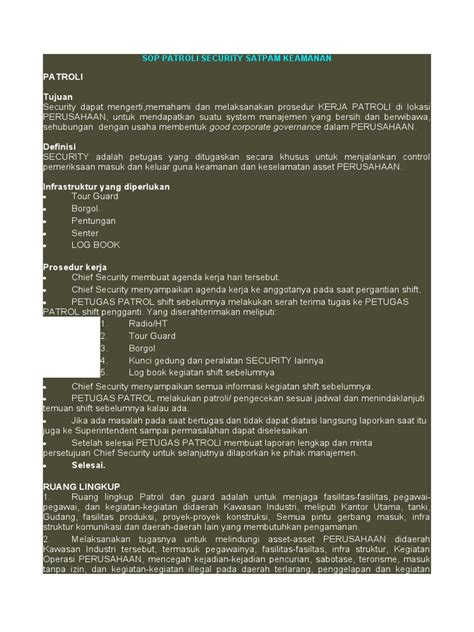 Sop Patroli Security Satpam Keamanan Pdf
