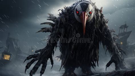Scary Nightmare Creature With Penguin A Creepy Encounter Stock Illustration Illustration Of