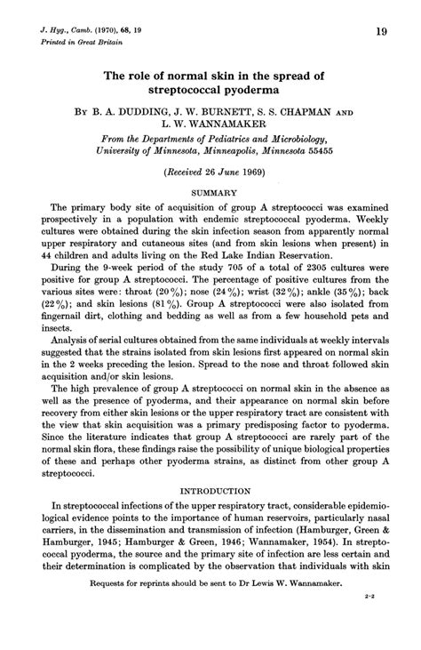 Pdf The Role Of Normal Skin In The Spread Of Streptococcal Pyoderma