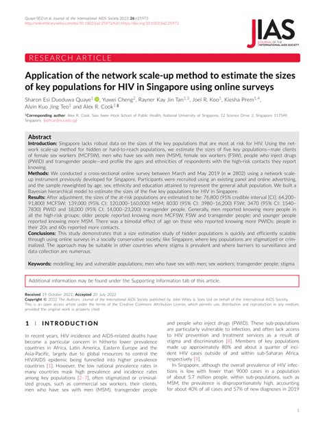 Pdf Application Of The Network Scale Up Method To Estimate The Sizes Of Key Populations For