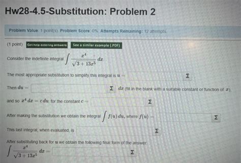 Solved Hw28 4 5 Substitution Problem 2 Problem Value 1