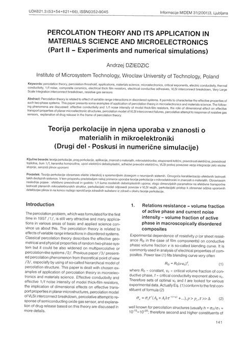 Pdf Percolation Theory And Its Application In Materials Science And Microelectronics Part Ii