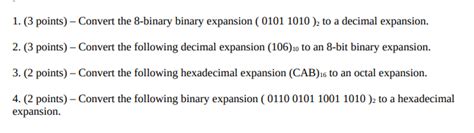 Solved 1 3 Points Convert The 8 Binary Binary Expansion