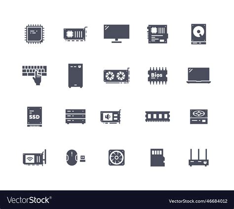 Computer Components Black Set Royalty Free Vector Image