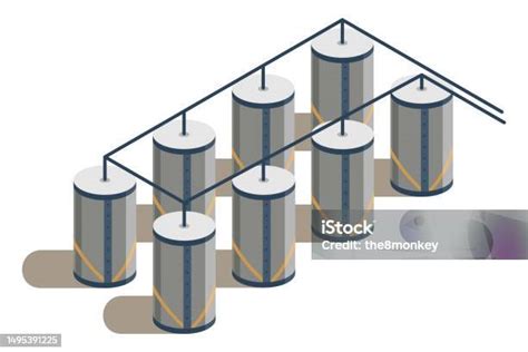아이소메트릭 그레인 엘리베이터 사일로 콤플렉스 재배 된 수확물의 저장 농산물 운송 곡물 창고 산업 건물 공장 벡터 양식화된 아이콘 건설 현장에 대한 스톡 벡터 아트 및 기타