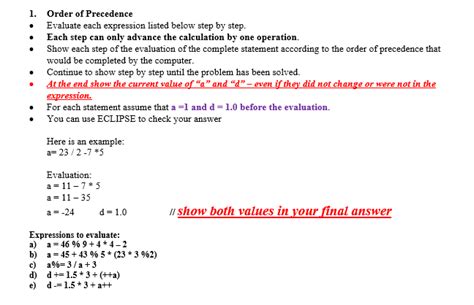 Solved 1 Order Of Precedence Evaluate Each Expression Chegg Com