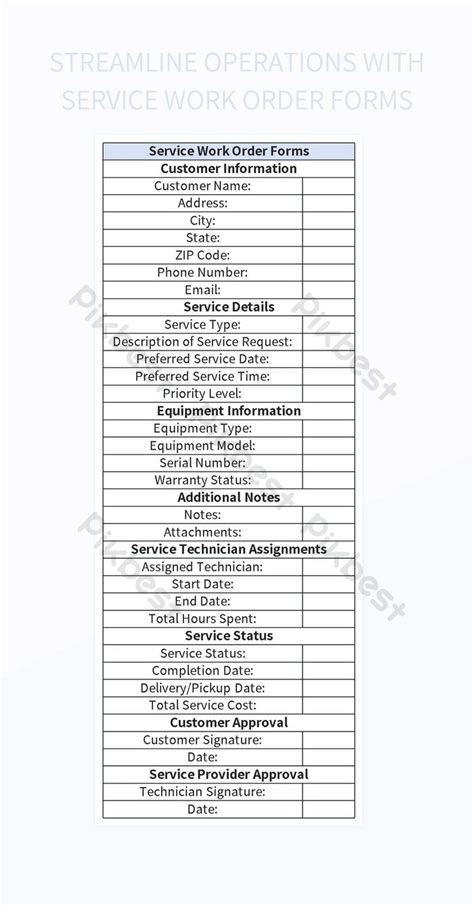 Streamline Operations With Service Work Order Forms Excel Template Free Download Pikbest