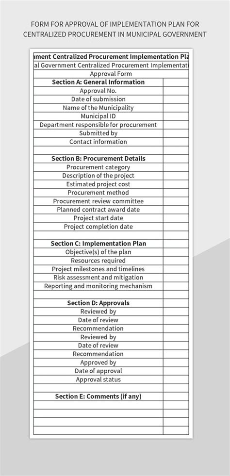 Form For Approval Of Implementation Plan For Centralized Procurement In
