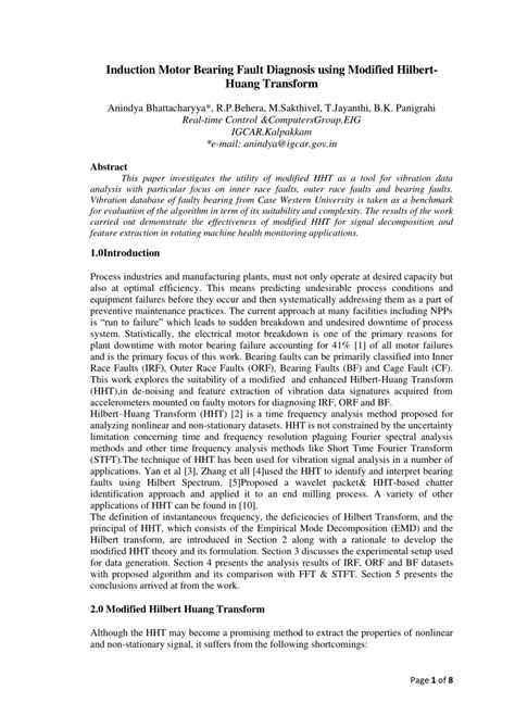 Pdf Induction Motor Bearing Fault Diagnosis Using Modified Hilbert