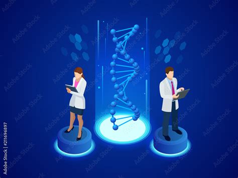 Isometric Digital Dna Structure In Blue Background Science Concept Dna Sequence