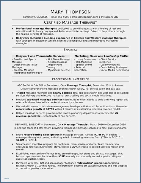 Remedial Massage Therapist Resume Template Template 1 Resume