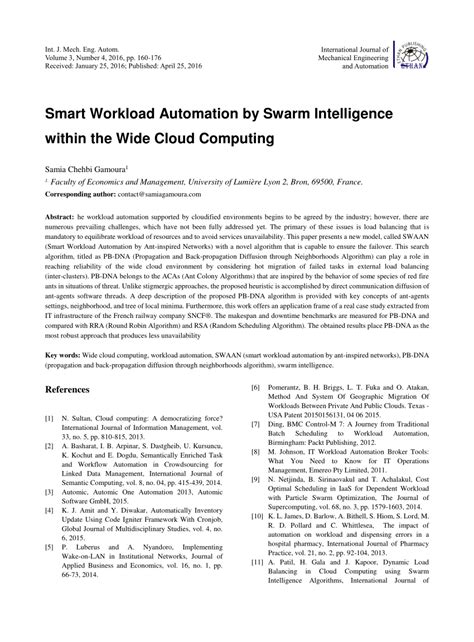 Pdf Smart Workload Automation By Swarm Intelligence Within The Wide Cloud Computing
