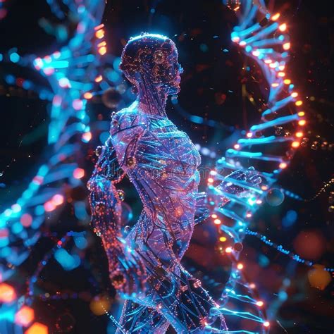 Digital Visualization Of A Human Figure Composed Of Illuminated DNA