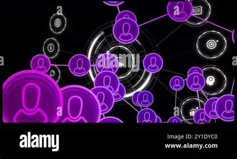 Network Of Connected User Icons And Data Processing Animation Over Dark Background Technology