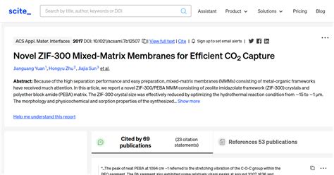 Novel Zif 300 Mixed Matrix Membranes For Efficient Co 2 Capture