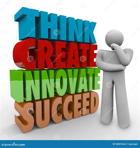 Think Create Innovate Succeed 3d Words Thinker Person Stock Illustration Illustration Of