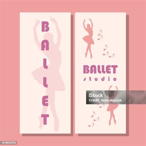 극장 티켓 디자인 발레 학교 전단지 템플릿입니다 발레리나 실루엣은 나비와 함께 투투와 포인트 신발 브라운과 퍼플 카드 디자인