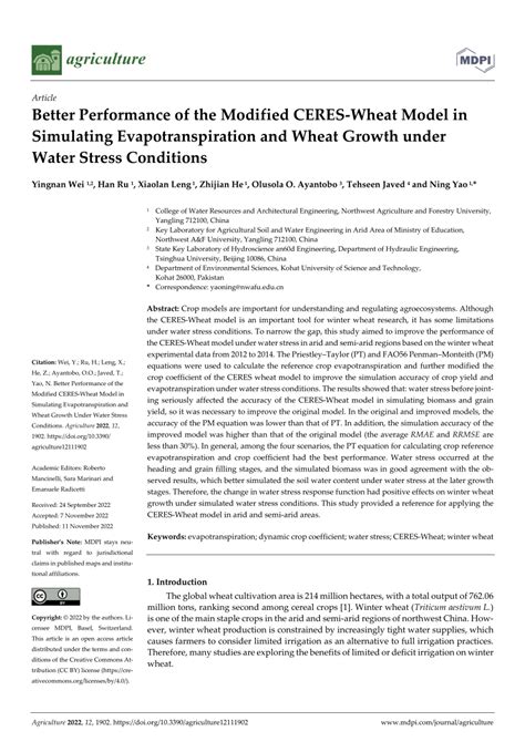 Pdf Better Performance Of The Modified Ceres Wheat Model In Simulating Evapotranspiration And