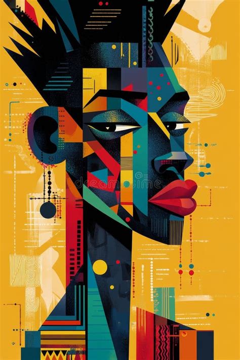 Bold Abstract Portrait Featuring Vibrant Colors And Geometric Patterns Stock Image Image Of