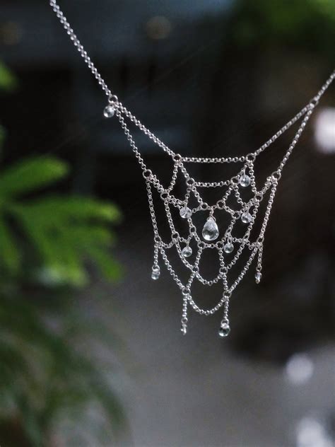 Spiderweb Crystal Silver Necklace Jewelry Three Fleas