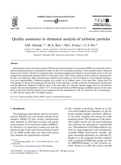 Pdf Quality Assurance In Elemental Analysis Of Airborne Particles