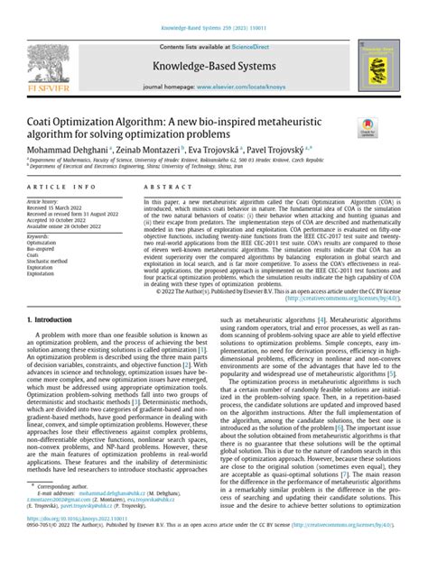 coati optimization algorithm pdf
