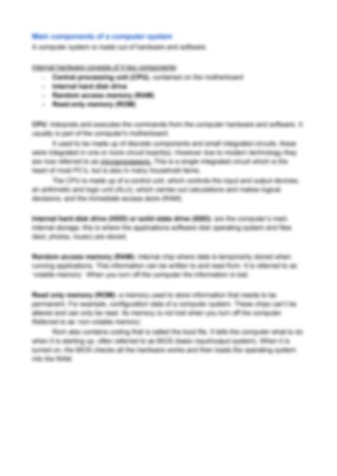 SOLUTION Types And Components Of A Computer System ICT Gcse Igcse Course Studypool