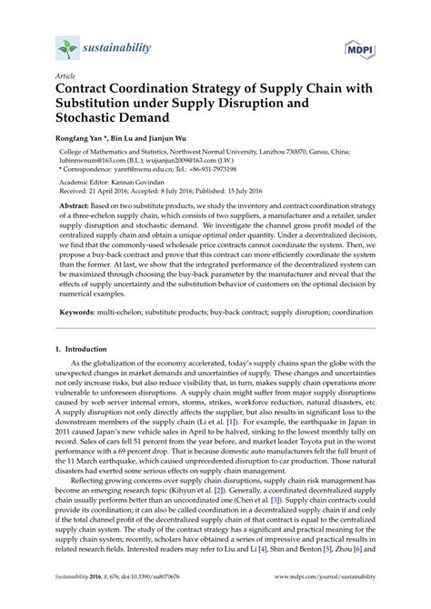 Pdf Contract Coordination Strategy Of Supply Chain With Substitution Under Supply Disruption