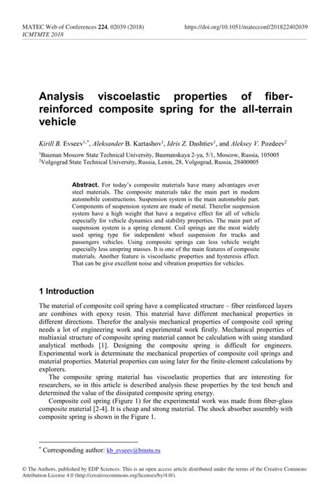 Pdf Analysis Viscoelastic Properties Of Fiber Reinforced Composite Spring For The All Terrain