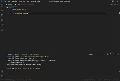 Numpy Python On VSCode Not Running On The Selected Environment Stack Overflow