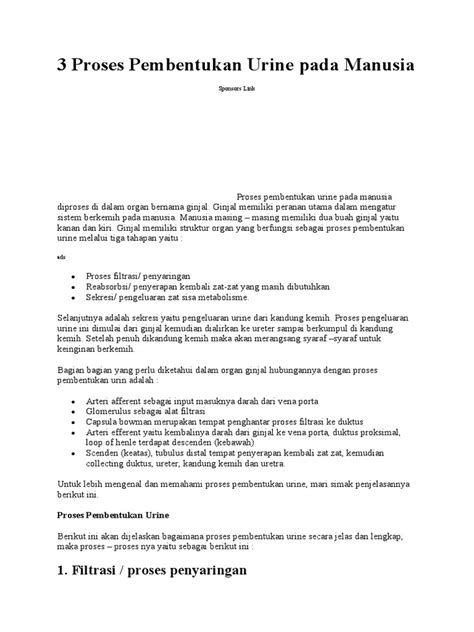 3 Proses Pembentukan Urine Pada Manusia Pdf