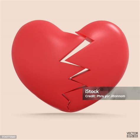 3d 정면 보기 배경에 고립된 붉은 깨진 마음 붉은 비탄 관계 해체 문제 사랑 개념에 실망 3d 벡터 그림입니다 3차원 형태에 대한 스톡 벡터 아트 및 기타 이미지 Istock