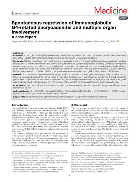 Pdf Spontaneous Regression Of Immunoglobulin G4 Related Dacryoadenitis And Multiple Organ