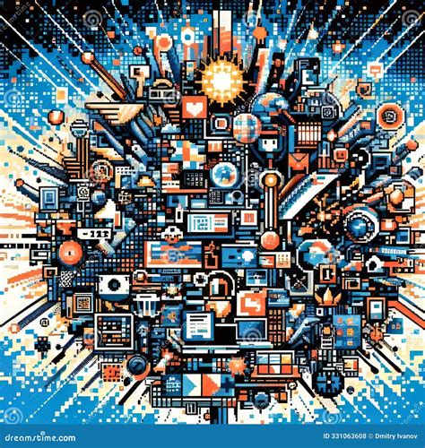 Pixel Art Ascii Digital Collage Photogram A Playful Blend Of Pix Stock
