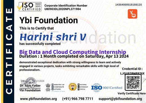 Harini Shri On Linkedin Bigdata Cloudcomputing Internshipcompletion