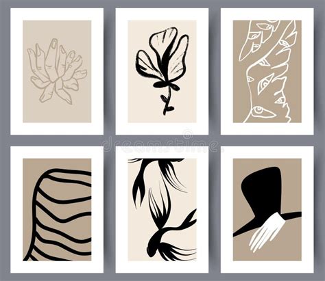 Abstract Hand Drawn Printable Artwork Set Stock Vector Illustration