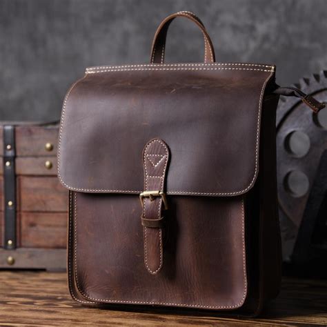 Handmade Leather Mens Cool Backpack Sling Bag Large Travel Bag Hiking
