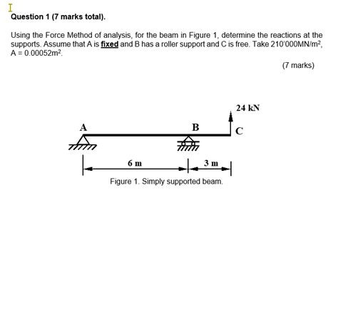 Solved I Question 1 7 Marks Total Using The Force Method