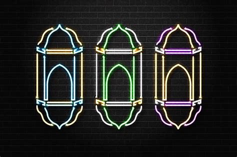 현실적인 벡터 고립 라마단 카림 장식과 벽 바탕에 취재에 대 한 Fanous의 네온 사인 해피 라마단 카림의 개념입니다 0명에 대한 스톡 벡터 아트 및 기타 이미지 Istock