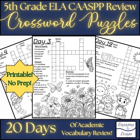 5th Grade Ela Sbac Caaspp Test Prep Vocabulary Crosswords Review 20 Days