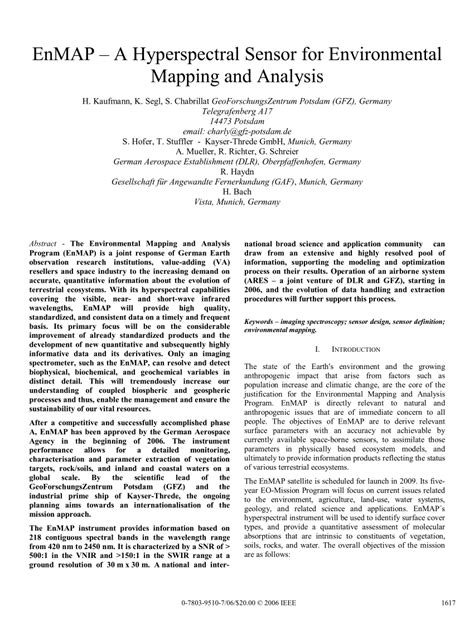 Pdf Enmap A Hyperspectral Sensor For Environmental Mapping And Analysis